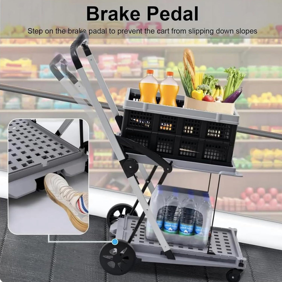 Folding Shopping Cart 2 Tier Multi Use Mobile Trolley Functional Colla ...