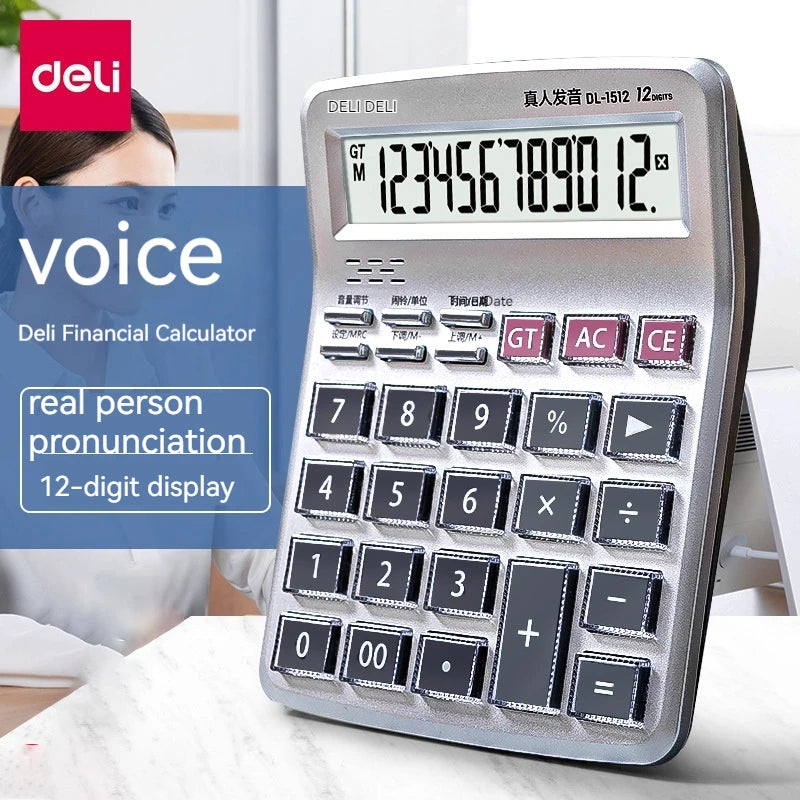 Deli 1512 Medium Desktop Office Voice Calculator Large Screen Financia ...