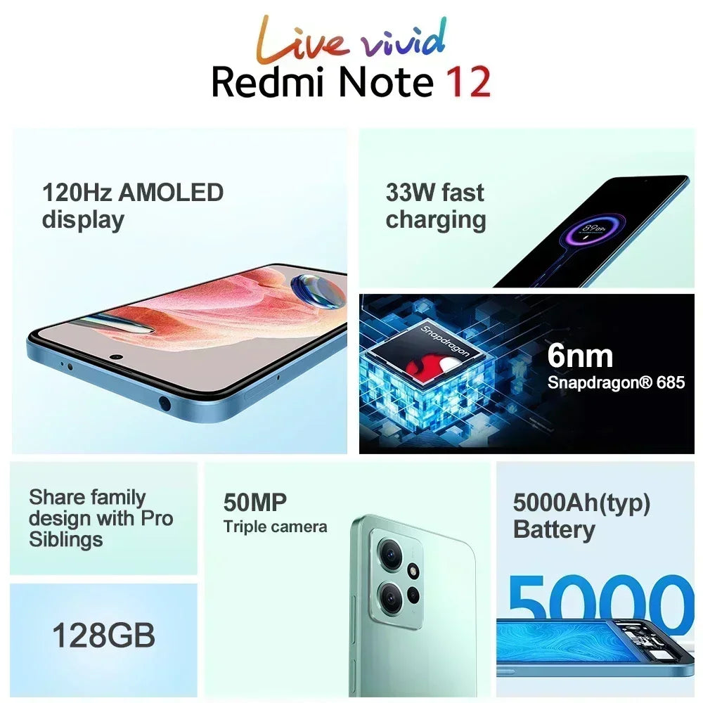 Global Version Xiaomi Redmi Note 12 Smartphone 120Hz AMOLED Snapdragon ...