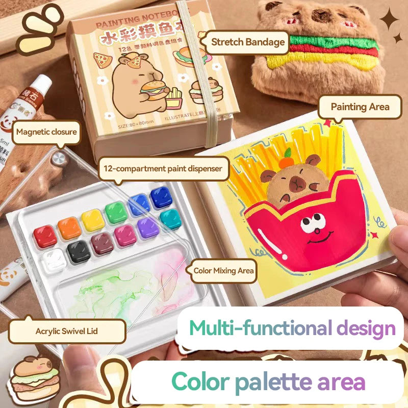 AOOKMIYA Portable 12-color Watercolor Paint Box Set Sketchbook 50 Shee