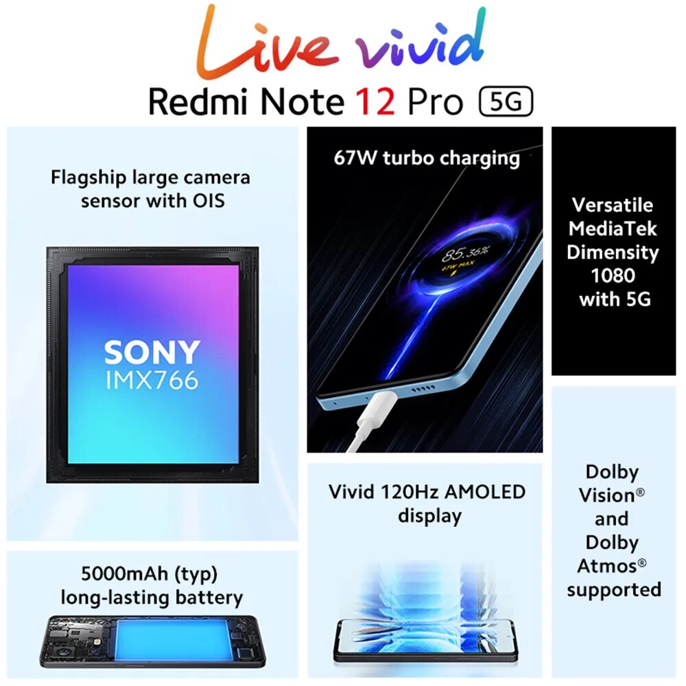 Xiaomi Redmi Note 12 Pro 5G Smartphone Global Version 128GB/256GB NFC ...