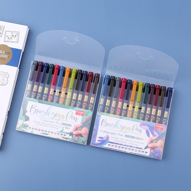 12 Color Calligraphy Brush Pen Write Paint Marker Pens Set for Artist ...