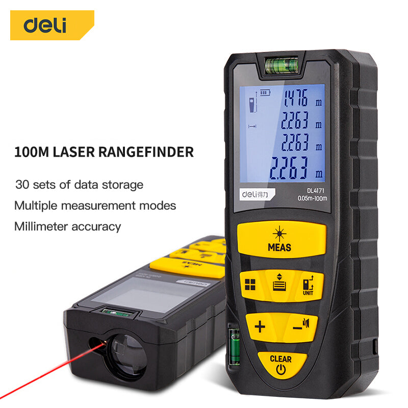 Deli 100m Laser Rangefinders Electronic Digital Tape Distance Meter Tr ...